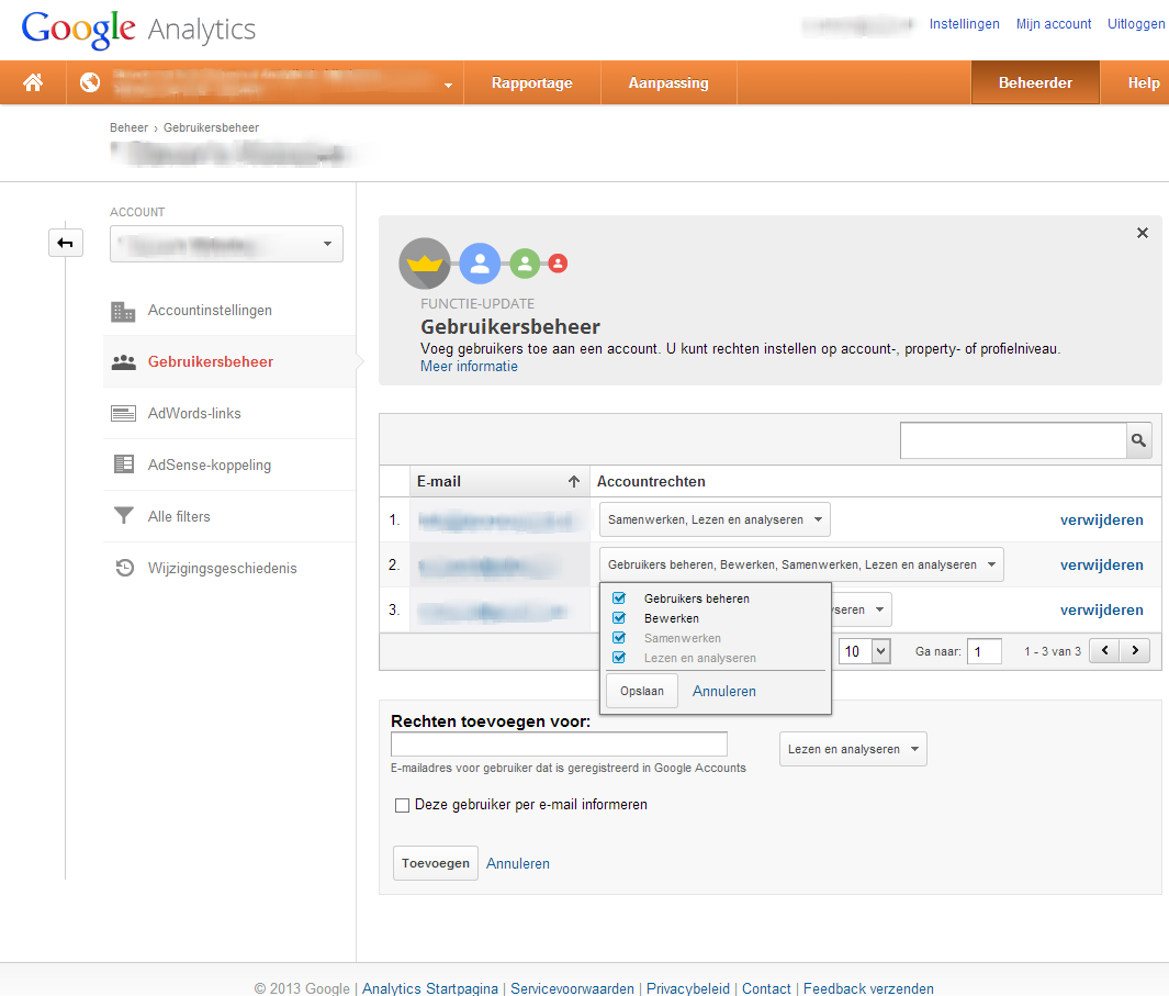 Google Analytics Gebruikersbeheer » SDIM